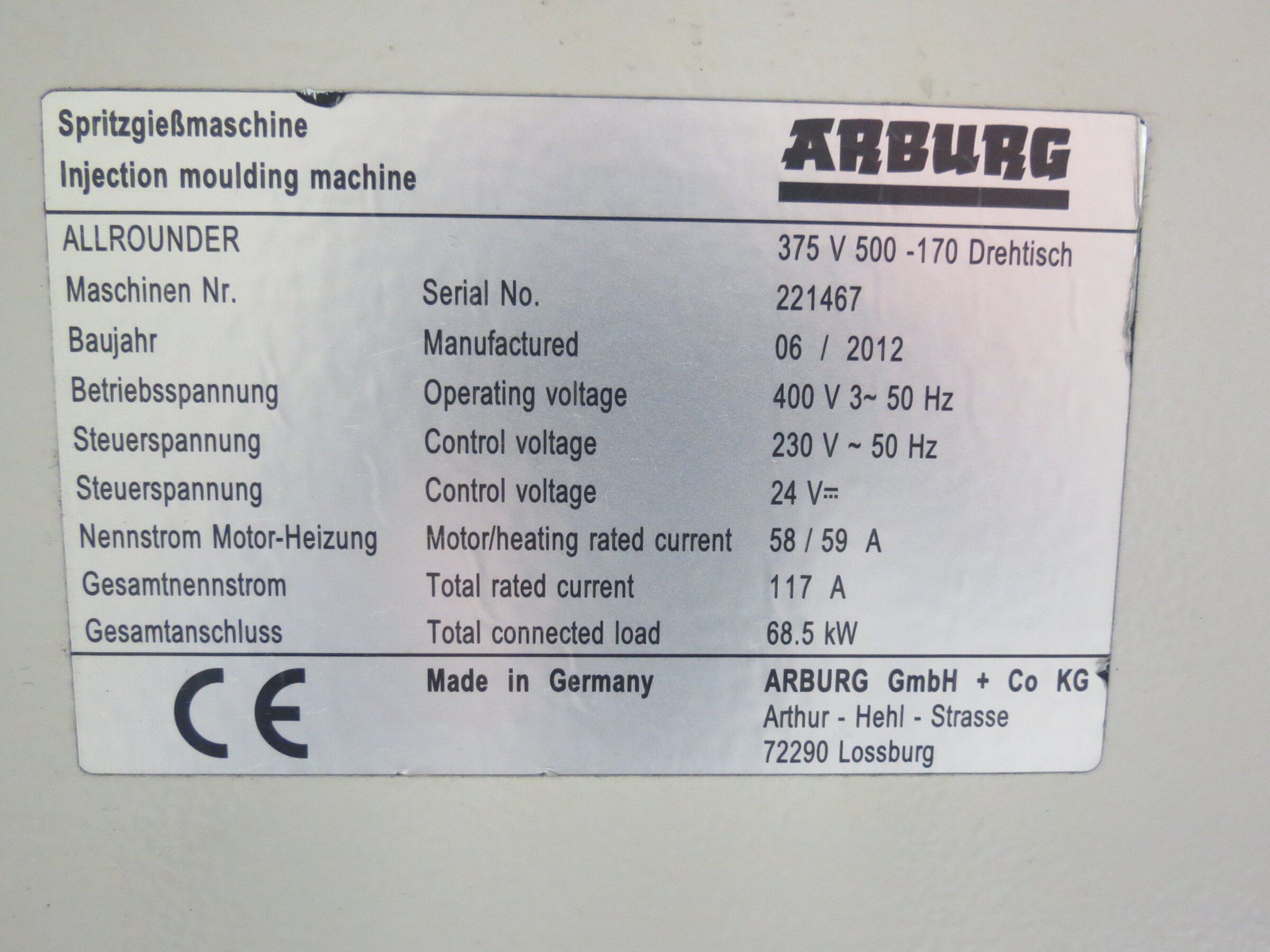 Maschine: ARBURG A 375 V 500-170 Drehtisch · Schulz & Partner ...